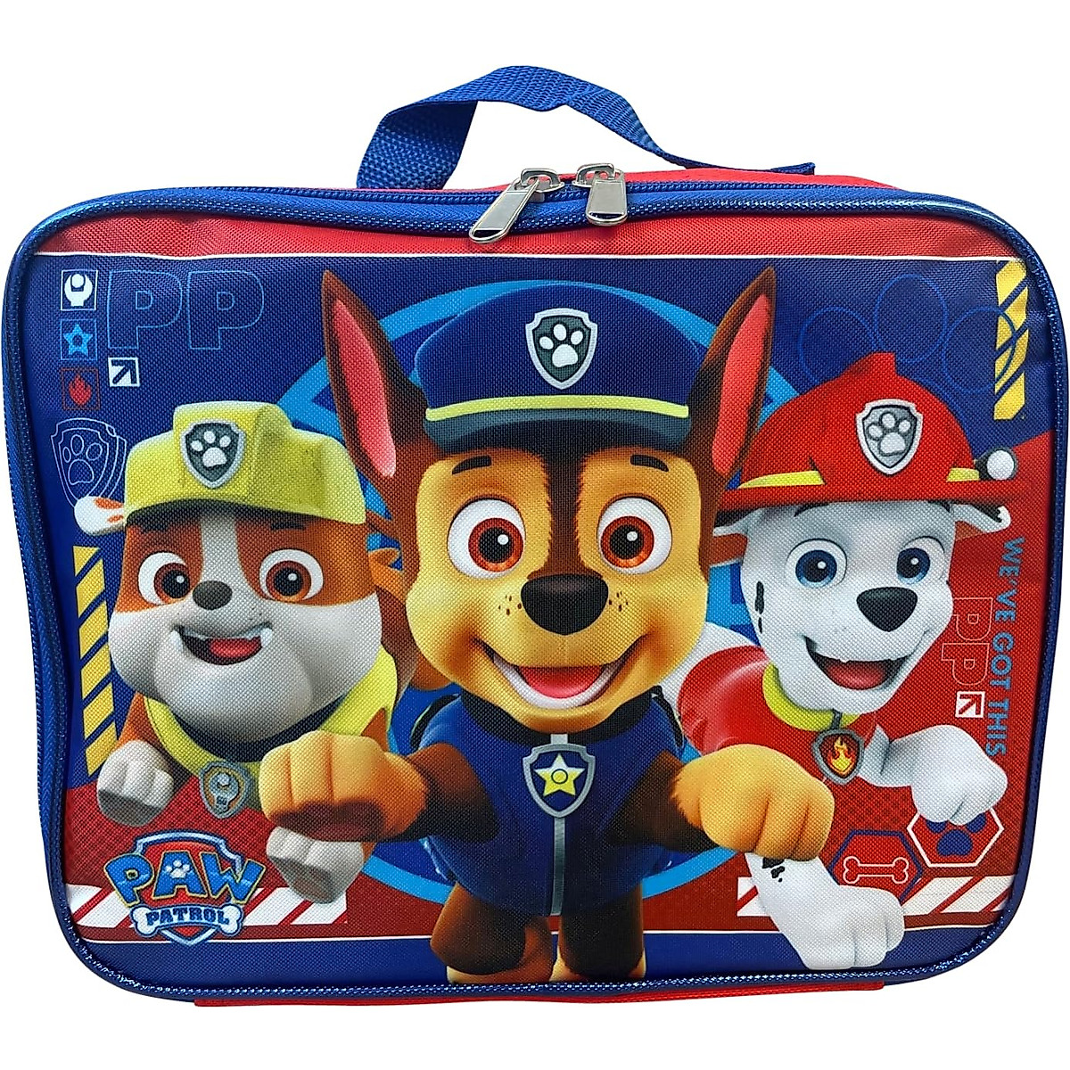 Ruz Paw Patrol Boy's 16 Inch Backpack With Removable Matching Lunch Box Set (Red-Blue)