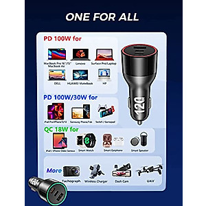 120W USB C MacBook Car Charger, 3-Port PD 100W&30W PPS 45W QC3.0 18W Super Fast Charger Adapter for MacBook Pro Air M1 Laptop iPad pro iPhone 14 13 12 Pro Max Samsung S22 S21Ultra Note20