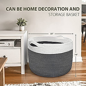 AivaToba Extra Large Cotton Rope Basket, Blanket Basket Living Room, Storage Basket for Organizing, 22” x 14” Toy Basket with Handles, Woven Basket for Towels, Pillows, Dirty Clothes Comforters