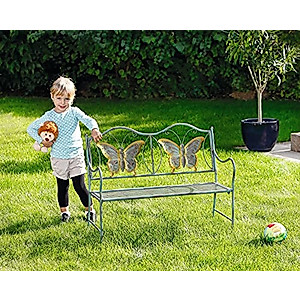 Westcharm Children's Metal Butterfly Bench | Plant Stand | Garden Décor for Outdoor Yard Garden - Decorative Kids Park Bench with Butterflies (32" L x 15" D x 26.5" H)