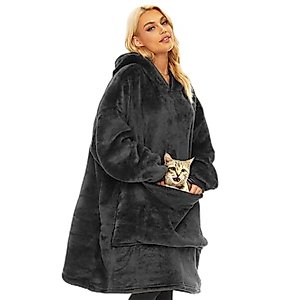 Wearable Blanket Hoodie,Oversized Soft Sherpa Fleece Hoodie with Warm Giant Front Pocket for Adult Women Men
