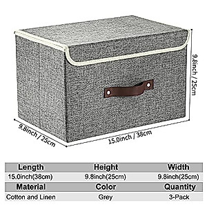 E-MANIS Storage Bins with Lids set of 3 Foldable Storage Boxes with Lids Storage Baskets Storage Containers Organizers with for Toys,Clothes and Books (Grey)