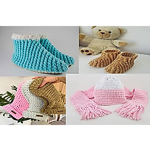 Lukche Super Soft Velvet Chenille Blanket Amigurumi Crochet Baby Blanket Knitting Yarn Super Bulky 3x100 gr (3x132 yds) Including Foldable Scissors (10001-White)