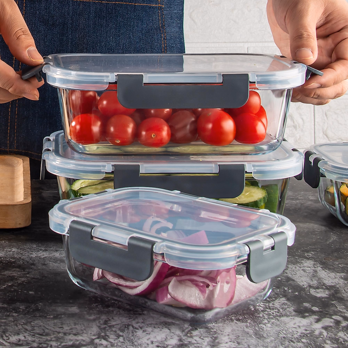 UMI UMIZILI Glass Food Storage Containers with Lids, 12 Pack Leakproof Glass Meal Prep Containers Airtight Stackable Glass Containers for Leftover, Fruit, Vetageables, Dishwasher Safe