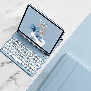 HENGHUI Keyboard Case for Galaxy Tab A8 10.5 inch 2022 Model SM-X200/X205/X207 Cute Round Key Color Keyboard Wireless Detachable BT Keyboard Cover (MistyBlue)