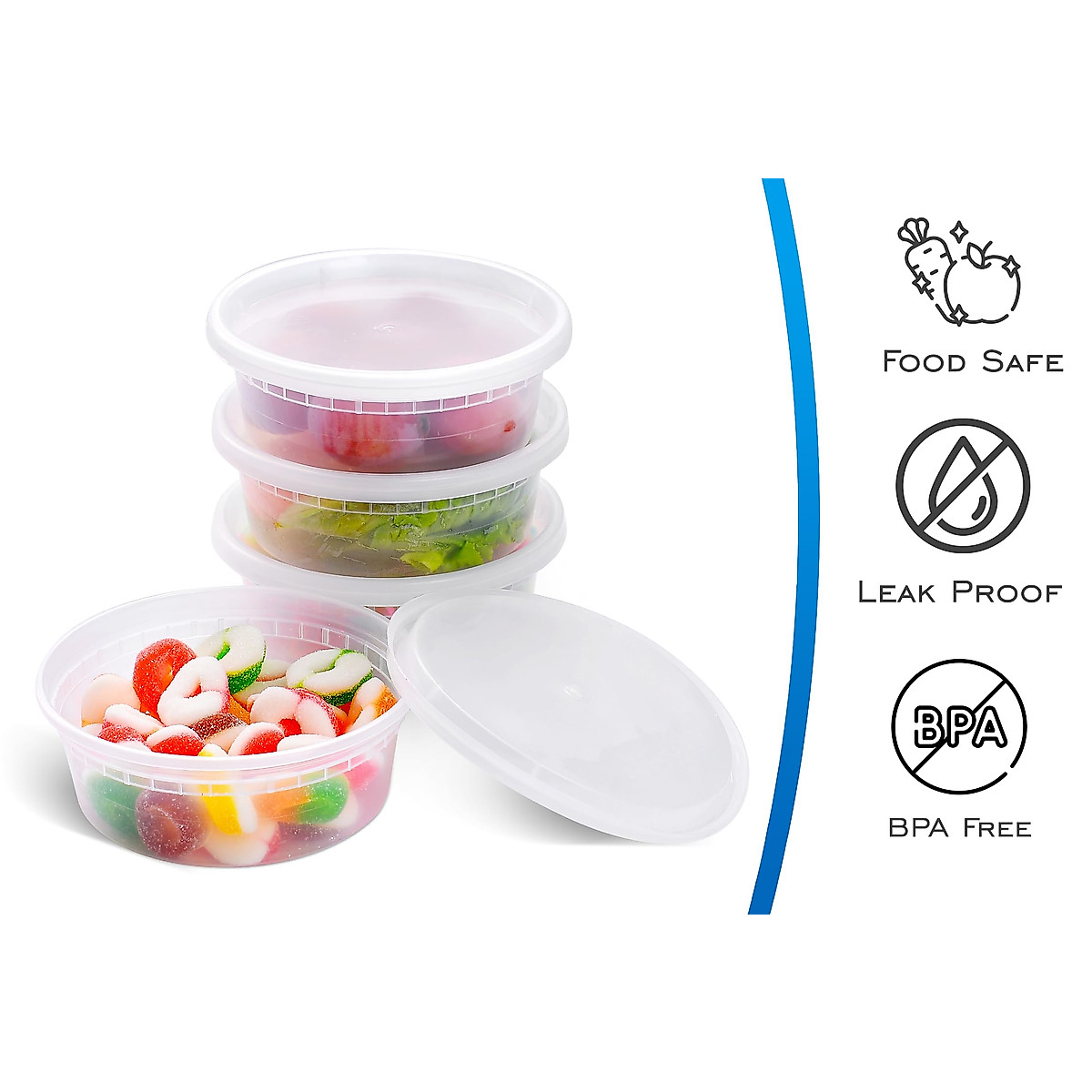 EDI [8 OZ, 25 Sets] Plastic Deli Food Storage Containers with Airtight Lids | Microwave-, Freezer-, Dishwasher-Safe | BPA Free | Heavy-Duty | Meal Prep | Leakproof | Recyclable