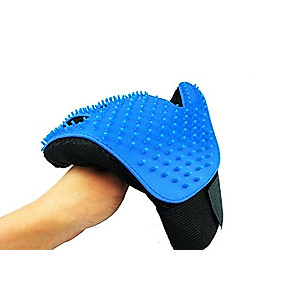 Happy Pet Grooming Glove - Gentle Deshedding Brush Glove - Efficient Pet Hair Remover Mitt - Massage Tool Perfect for Dogs & Cats with Long & Short hair (blue, Left hand)