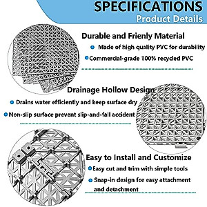 12” x 12” Drainage Interlocking Floor Tiles, 12 Pack Non-Slip Pool Deck Drain Tiles for Flooring, Soft PVC Splicing Modular Cushion Mats, Rubber Floor Tiles with Holes for Shower Basement Garage Shed