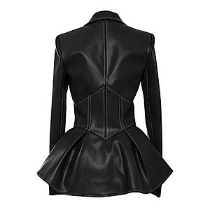 Women's Fashion Perfectly Shaping Zip Up Long Sleeves Faux Leather Biker Jacket Black L3XL/XXL 885