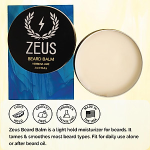 ZEUS Beard Balm, Natural Beeswax & Shea Butter Balm, Softening Conditioner for Facial Hair – MADE IN USA (Sandalwood) 2 oz.