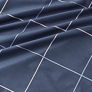 Bedsure Twin Comforter Set - 5 Pieces Navy Blue Grid Bedding Sets Twin Bed in A Bag with Comforters Twin Size, Sheets, Pillowcase & Sham, Bed Sets