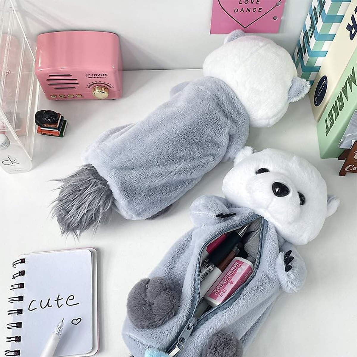 Otter Pencil Pouch, 3D Plush Animal Pencil Case, Large Capacity Plush Stationery Storage Bag Soft Plush Stationery Bag (1, Sea otter pencil bag)