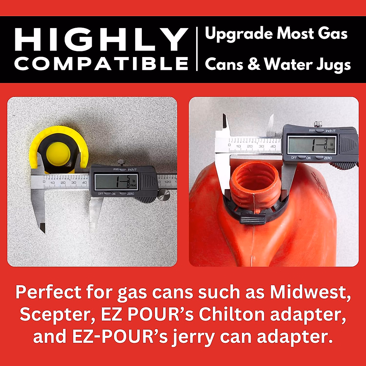 Solid Base Replacement Gas Can Cap - Yellow Coarse Thread Cap to Prevent Fuel Leakage (Pack of 2)