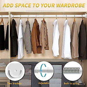 Luvenia Closet Rod White, 30 to 64 Inch No Drilling Adjustable Closet Rods for Hanging Clothes Heavy Duty Metal Closet Poles for Wardrobes Closet, Bathroom, Windows(with Holder)