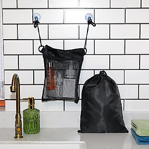 Sweetude 3 Set 14 x 10 Inch Shower Bag Tote 11 x 9 Inch Mesh Shower Caddy Toiletry Organizer with 2 Suction Cup Hanging Cord Shower Caddy Bag Zipper and Drawstring Pouch for Bath Dorm Gym Camping