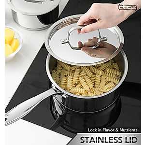 MICHELANGELO Stainless Steel Saucepan Set with Stainless Lids, Tri-Ply Bottom Sauce Pan with Lid, Sauce Pot Set 1QT & 2QT &3QT, Nonstick Saucepan, Dishwasher Safe