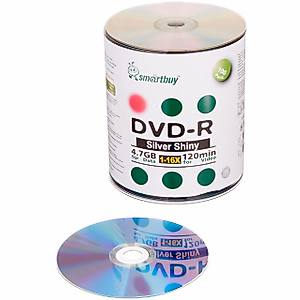 Smart Buy 100 Pack DVD-r 4.7gb 16x Shiny Silver Blank Data Video Movie Recordable Media Disc, 100 Disc 100pk