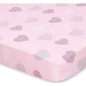 The Peanutshell Fitted Pack n Play, Playard, Mini Crib Sheets for Baby Girls | 2 Pack Set | Pink Elephants & Hearts