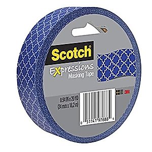 Scotch Expressions Masking Tape, 0.94 Inch x 20 Yards, Blue Quatrefoil