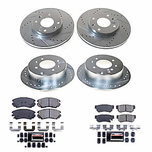 Power Stop K4445 Z23 Front and Rear Brake Kit - Drilled/Slotted Rotors & Carbon Ceramic Brake Pads For Hyundai Sonata 2003-2005 Kia Optima 2002-2006 [Vehicle Specific]