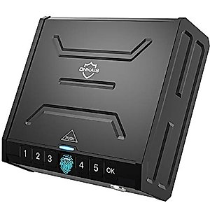 ONNAIS IRON SE Gun Safe - Biometric Gun Safe for Pistols, Quick-Access Pistol Safe Firearm Safety Device with Fingerprint Lock or Key Pad, Handgun Safe, Gun Lock Box for Home Bedside Nightstand Car