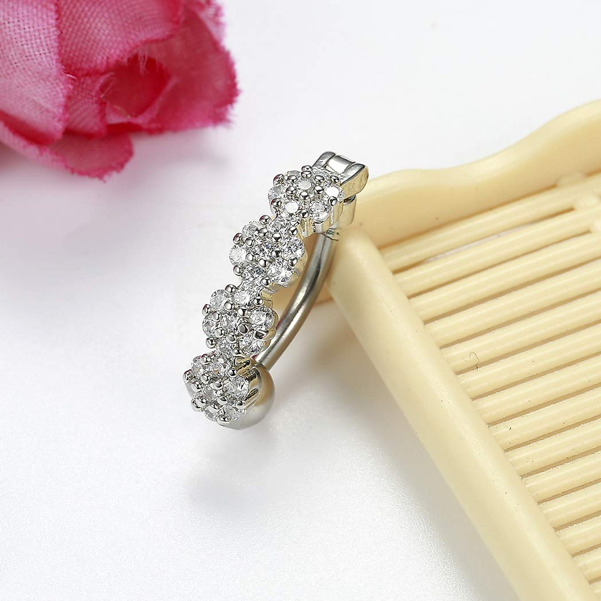 CANDYFANCY 14G Surgical Steel Reverse Belly Button Rings CZ Drop Navel Rings For Women Belly Piercings Jewelry