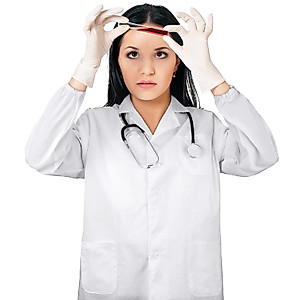 Women Men Doctor Costume Lab Coat Set Halloween White Lab Coat Scientist Coat and Dual Head Stethoscope Adults Unisex(Large)