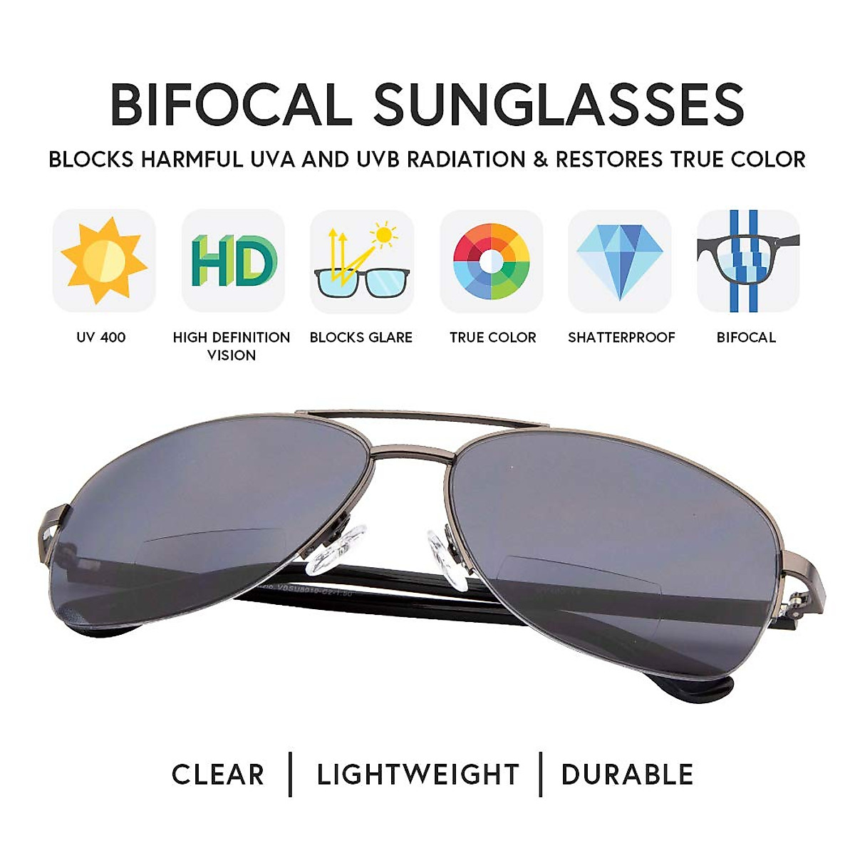 VITENZI Bifocal Sunglasses for Men and Women Square Aviator Reading Sun Tinted Glasses with Readers - Anzio in Gunmetal 2.00