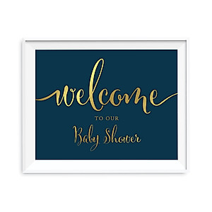 Andaz Press Baby Shower Party Signs, Navy Blue with Metallic Gold Ink, 8.5x11-inch, Welcome to Our Baby Shower, 1-Pack