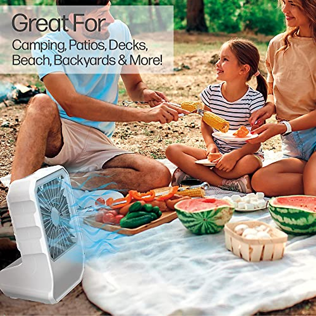 Arctic Air Outdoor Evaporative Cooler, Portable & Ultra-Quiet Air Cooler with 4 Fan Speeds, USB Rechargeable, 6-Hour Battery Life, Great for the Beach, Pool, Deck, Garden & More,White