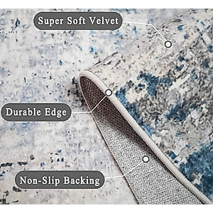 vivorug Washable Rug, Ultra Soft - 4' Round Rug, Non Slip Abstract Rug Foldable, Stain Resistant Rugs for Living Room Bedroom, Modern Fuzzy Rug (Grey/Navy, 4 Round)