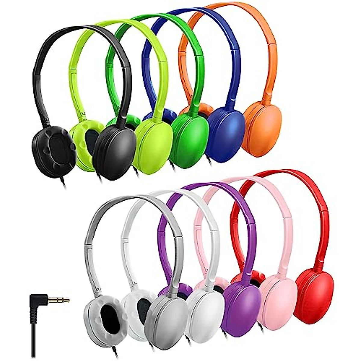 Maeline Wired On-Ear Headphones, Stereo Sound Headset with Silicone Earpads for Classroom (K-12 - College) Student Online Learning, Recording, Library, Travel, 3.5mm Jack - 10 Pack - Bulk Wholesale