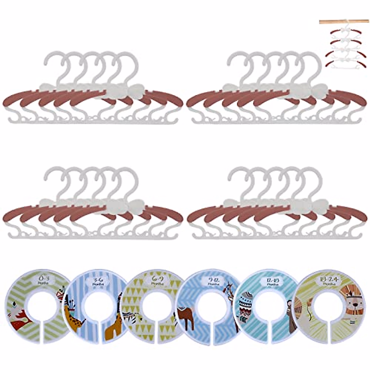 Baby Hangers for Nursery, 20 Pack Kids Hangers with 6 Clothing Dividers, Baby Clothes Hangers, Non-Slip Stackable Plastic Infant Pant Newborn Children Coat Hanger for Girls Toddler Child Pink