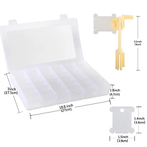 Embroidery Floss Cross Organizer Box Tools - Bobbin Winder, 1 Removable 36 Compartments with 120 Hard Plastic Floss Bobbins and Floss Number Stickers for Craft DIY Embroidery Sewing Storage(127pcs)