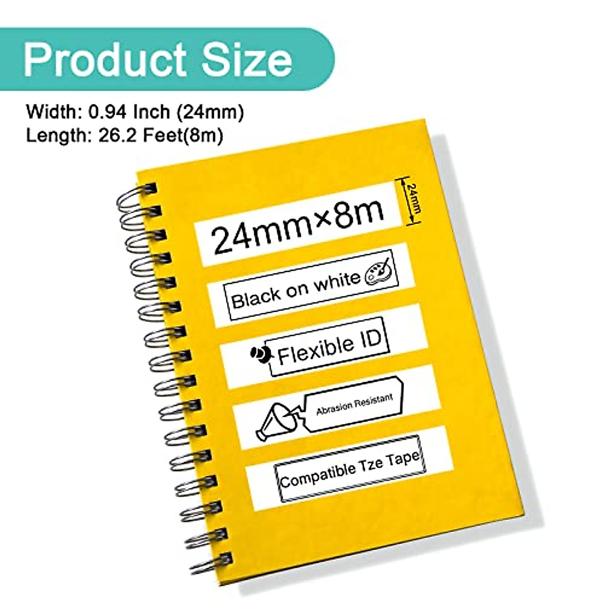 NineLeaf 10 Pack Compatible for Brother TZe-FX251 TZeFX251 TZ-FX251 TZFX251 Black on White Flexible ID Cable Laminated Label Tapes 24mm 1'' x 26.2 ft Work in P-Touch PT-D600 P750W P710BT Label Maker