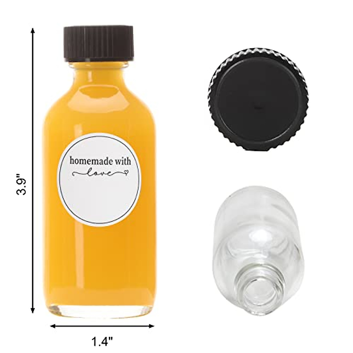 CUCUMI Shot Bottles with Caps, 14pcs 2oz Small Clear Glass Juice Bottles with Lids for Juice, Potion, Ginger, Diy Essential Oils, Whiskey, with Funnels, Perfumes