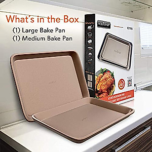 NutriChef Nonstick Cookie Sheet Baking Pan | 2pc Large and Medium Metal Oven Baking Tray - Professional Quality Kitchen Cooking Non-Stick Bake Trays w/Rimmed Borders, Guaranteed NOT to Wrap