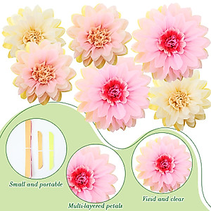 Gejoy 6 Pcs Large Tissue Paper Flowers Tissue Pom Poms 19" Pink Flowers DIY Crafting for Birthday Party, Bachelorette, Bridal Shower Decorations, Wedding, Baby Shower Decor