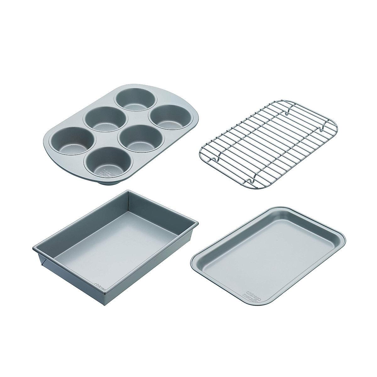 Chicago Metallic Professional Compact Baking Set with Non Stick Roasting Tin, Cupcake Tray, Baking Tray and Roasting Rack, Carbon Steel, 4 Pieces