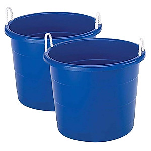 HOMZ 17-Gallon Plastic Multipurpose Utility Storage Bucket Tub with Strong Rope Handles for Indoor and Outdoor Use, Blue (4 Pack)