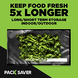 Pack Saver Vacuum Seal Bags 50 Commercial Grade PreCut Bags for Ultimate Food Preservation, Airtight Food Vac Bags for Storage, Meal Prep or Sous Vide, BPA Free, Black and Clear (11" x 19")