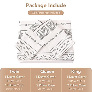 Lekesky Cotton Duvet Cover Queen Size, Boho Aztec Beige Comforter Cover Bedding Set for All Season, 3pcs Soft Comfortable Lightweight Duvet Cover and 2 Pillowcases