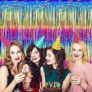 Rainbow Foil Fringe Curtain Backdrop Tinsel Photo Booth Props for Birthday Gay Pride Day Circus Bachelorette Wedding Engagement Bridal Shower Baby Shower Happy New Year Party Decorations - 2 Packs