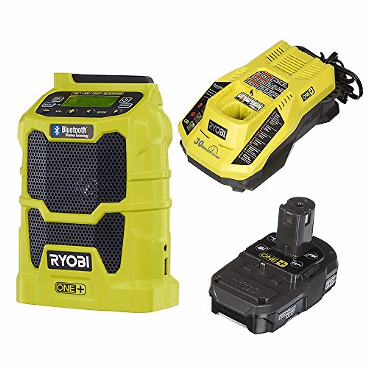 Ryobi P742 18V Cordless Compact AM / FM Radio w/ Wireless Bluetooth Technology with Charger and Lithium-ion battery (P128)