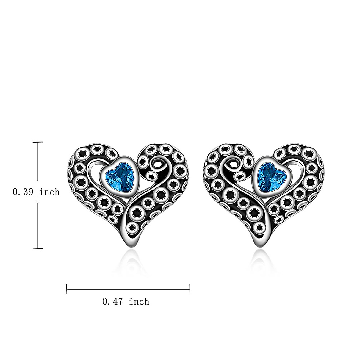 Tentacle Earrings for Women Sterling Silver Blue Heart Cubic Zirconia Ocean Black Octopus Tenticles Earrings Studs Gifts for Her
