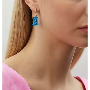 VINCHIC Cute Bear Earrings for Women 18k Gold Drop Earrings Dangle Blue Earrings