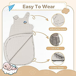 ZIGJOY Gently Weighted Baby Sleep Sack, 1.2 TOG Newborn Sleeping Bag with 2-Way Zipper, Toddler Transition Sleeping Bag for 0-6 Months Grey