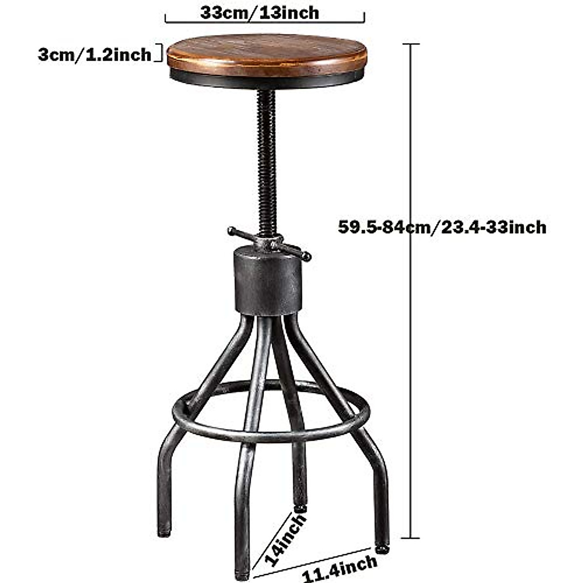 BOKKOLIK Set of 2 Industrial Bar Stool-Vintage Counter Dining Chair-Swivel Stools-Tall Height Adjustable 22-33"