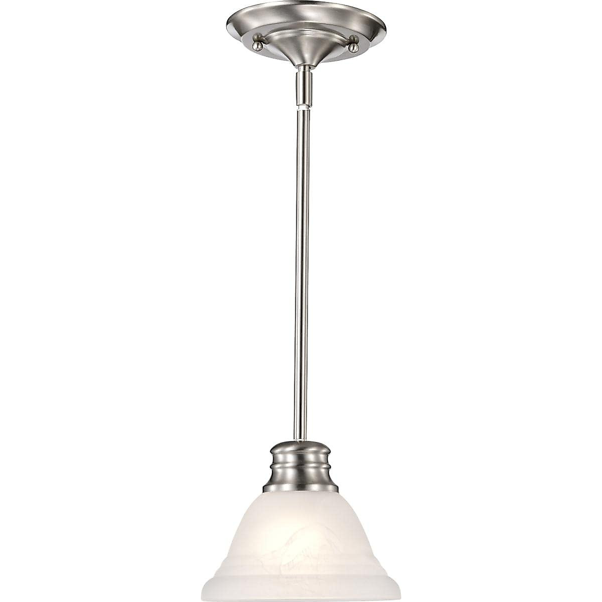 Nuvo 60/365 One Light Mini Pendant, 7 in, Brushed Nickel/Alabaster Glass