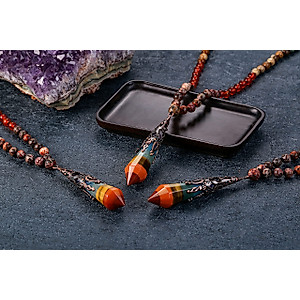 Jovivi 108 Mala Beads Bracelet Real Stones 7 Chakra Healing Crystals Necklace with 12 Facted Prism Pointed Pendant Reiki Energy Balancing Prayer Mala Beads for Meditation